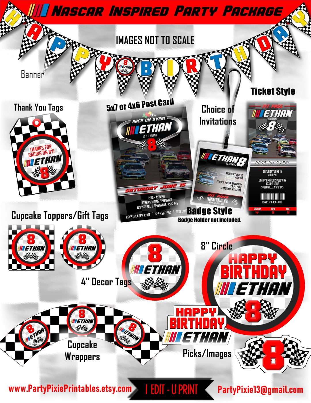 Nascar Inspired Race Car Party Package + Invitation - Printable and ...