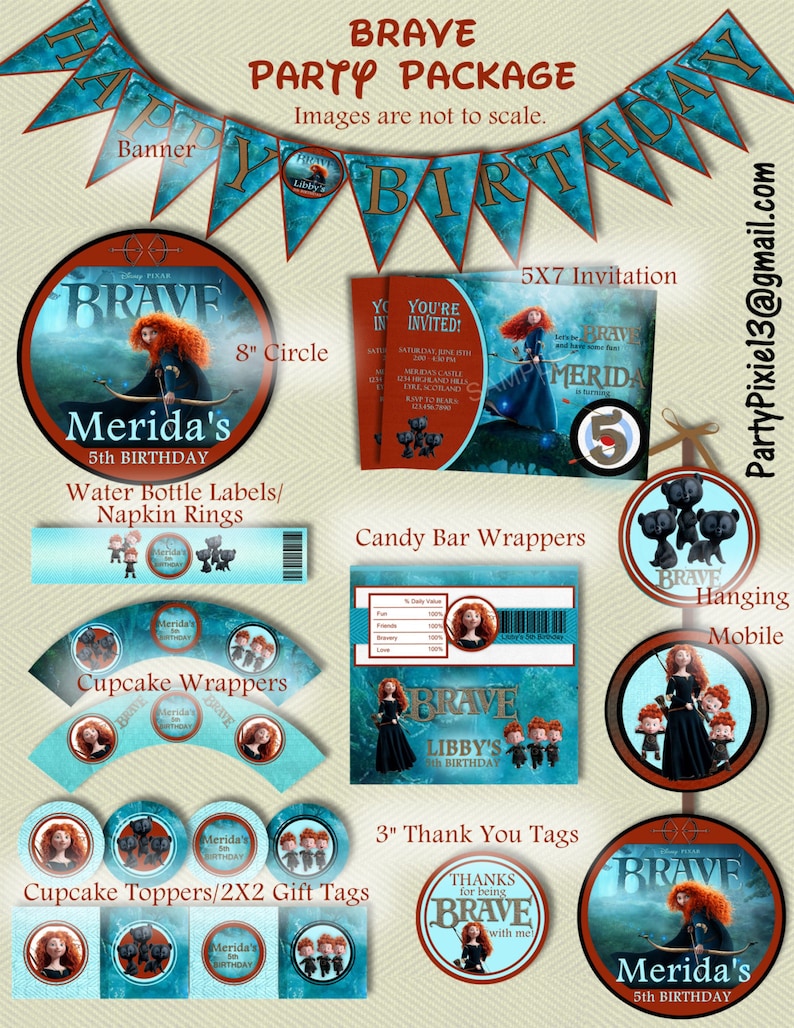 Disney Princess Merida Brave Party Package With Invitation - Printable ...