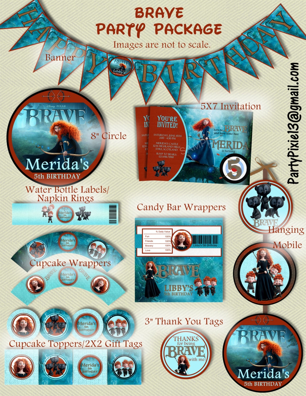 Disney Princess Merida Brave Party Package With Invitation - Etsy
