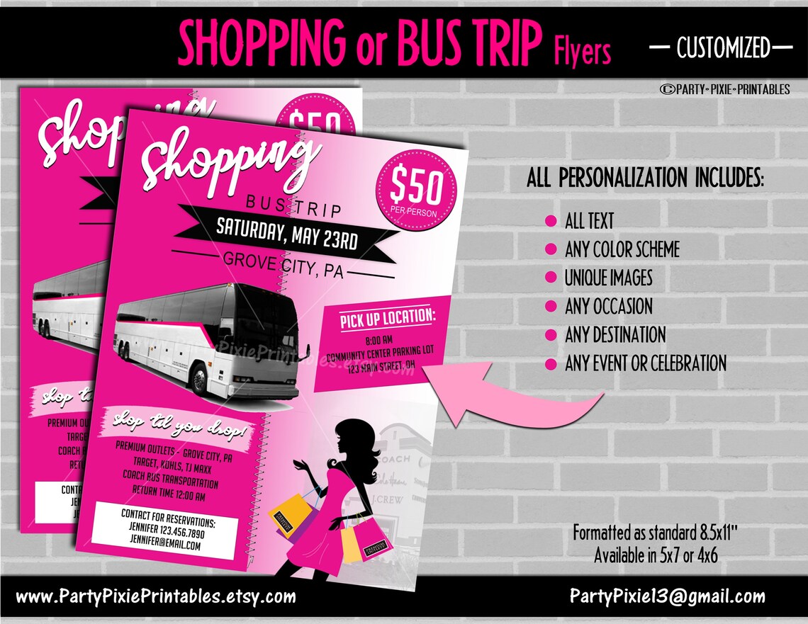 Shopping Bus Trip Event Flyer - Personalized and Printable Digital File ...