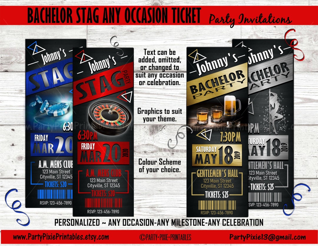 Bachelor Stag Party Invitations -ticket Style Personalized and ...