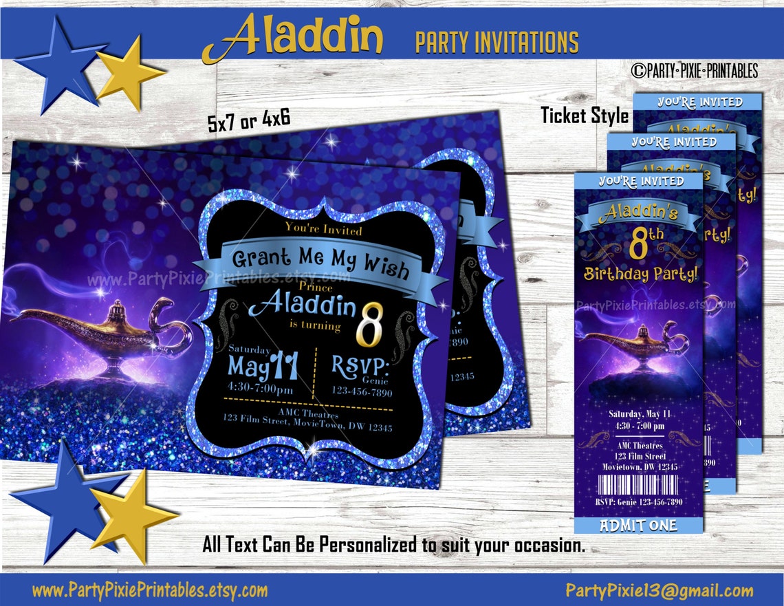 Movie Aladdin Party Invitation Personalized and Printable - Etsy