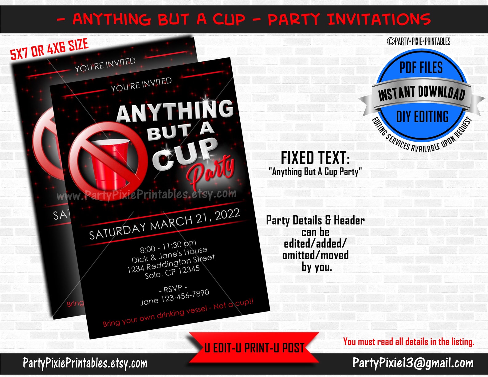 INSTANT DOWNLOAD Anything but A Cup Party Invitation DIY - Etsy
