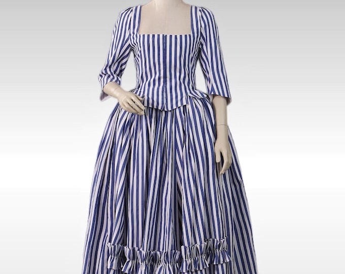 American Revolutionary War Colonial Gown, Georgian 1770s 1780s Blue ...