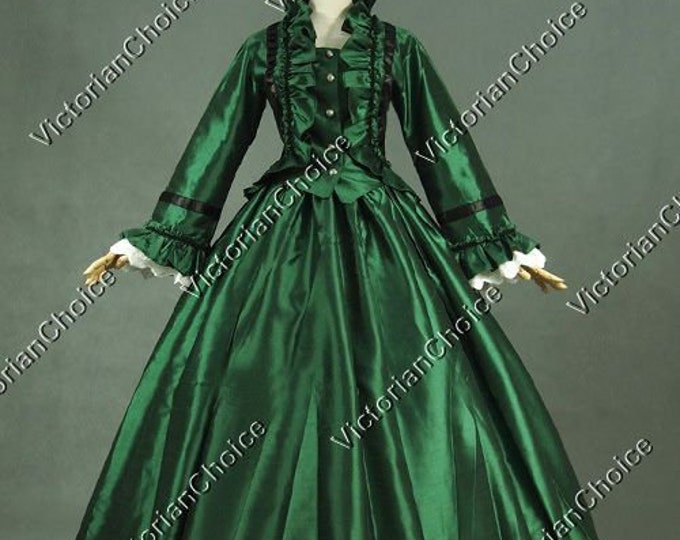 Victorian Gown Taffeta Green Civil War Day Dress Dickens Etsy