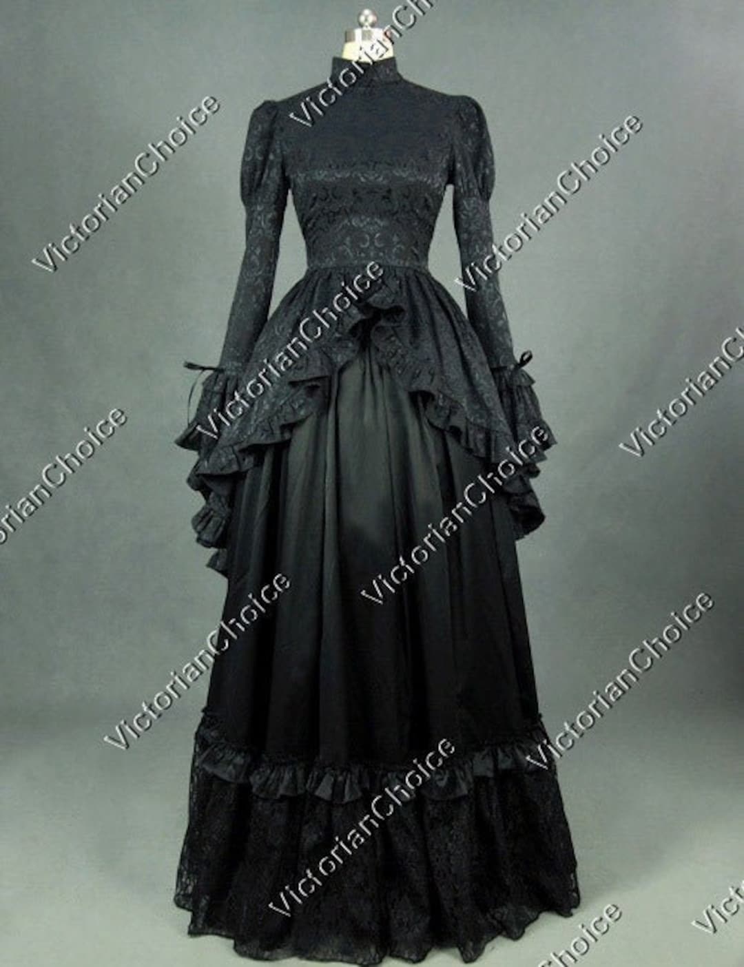 Victorian Edwardian Black Brocade Dress, Dark Fantasy Gothic Nadja ...