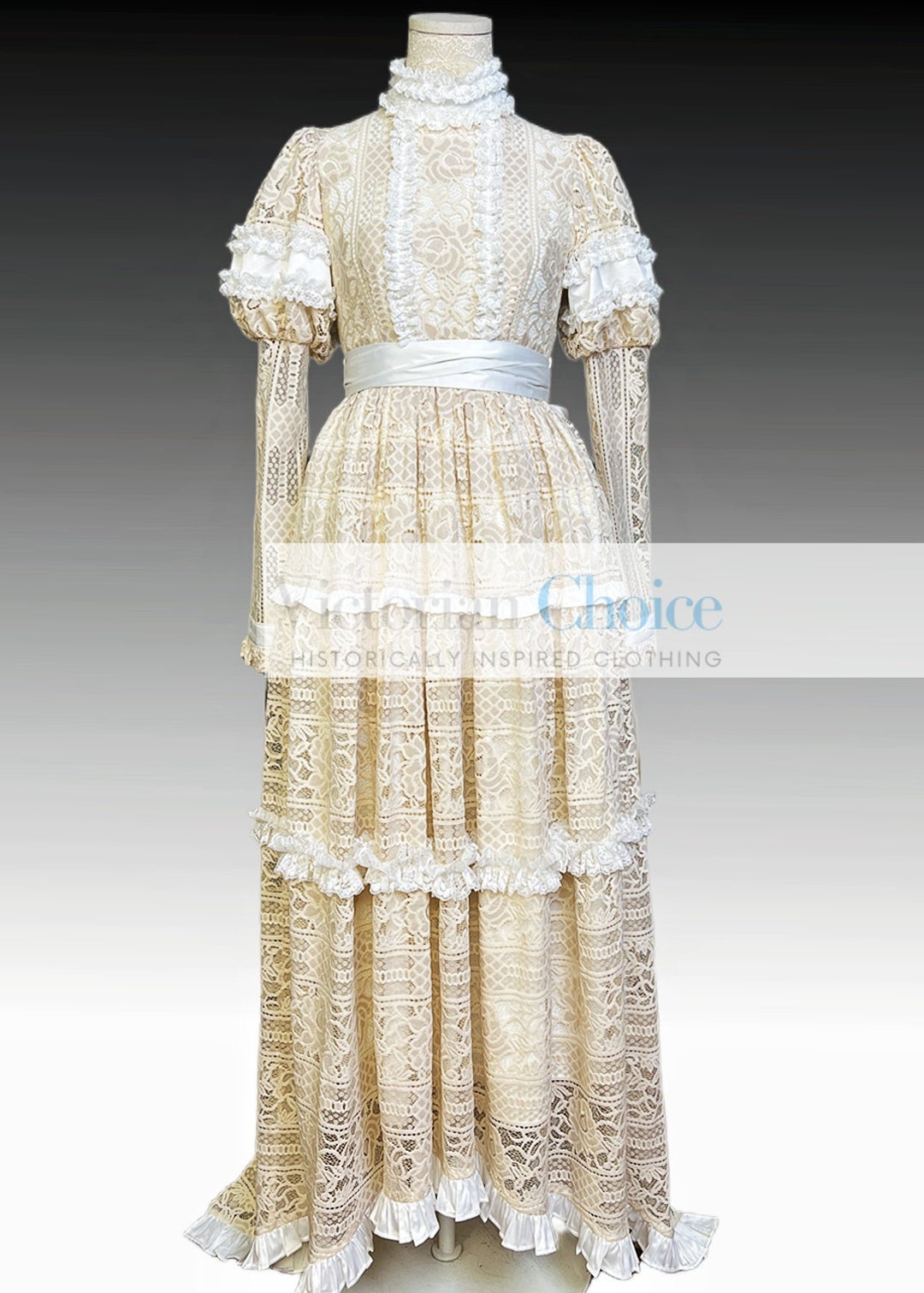 Victorian Edwardian 1900s 1910s Vintage Lace Overlay Wedding Dress ...