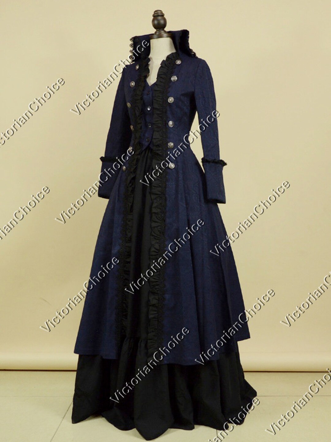 Navy Blue Victorian Gothic Penny Dreadful Vanessa Dress, Steampunk ...