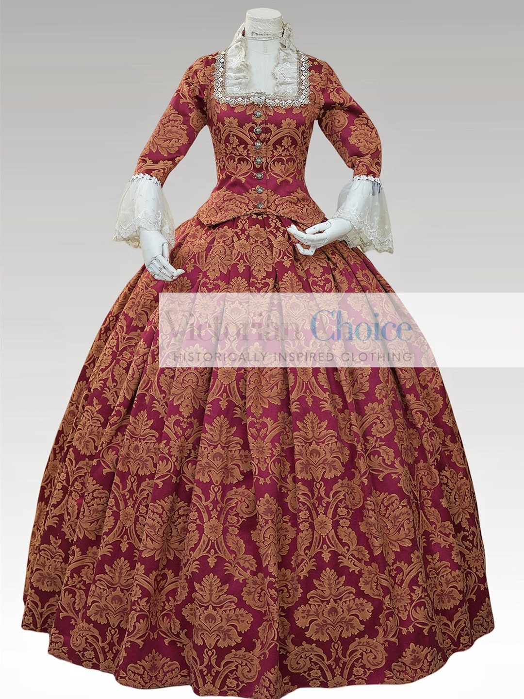 Vintage Christmas Holiday Festive Dress, 18th Century Georgian Colonial ...