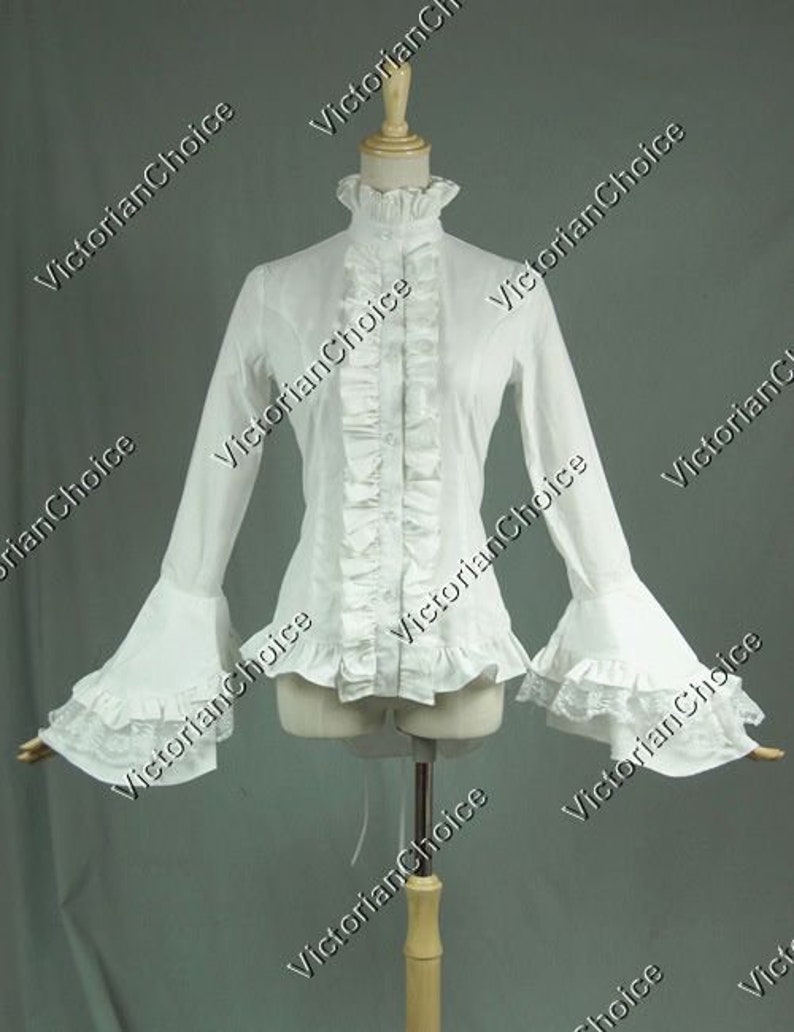 White Victorian Gothic Women Romantic Cotton Blouse Jabot, Georgian ...