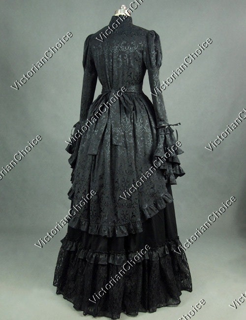 Victorian Edwardian Black Brocade Dress, Dark Fantasy Gothic Nadja ...