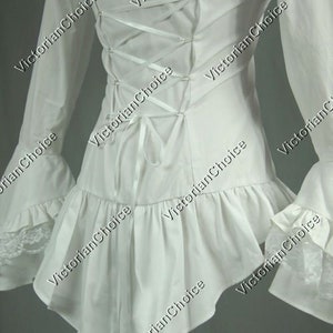 White Victorian Gothic Women Romantic Cotton Blouse Jabot, Georgian Style Jabot Shirt, Steampunk ...