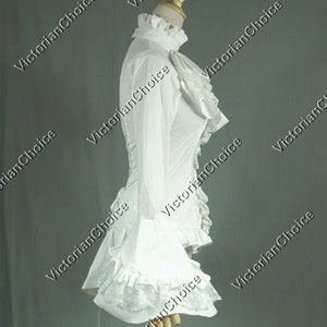 White Victorian Gothic Women Romantic Cotton Blouse Jabot, Georgian Style Jabot Shirt, Steampunk ...