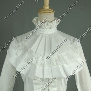 White Victorian Gothic Women Romantic Cotton Blouse Jabot, Georgian Style Jabot Shirt, Steampunk ...