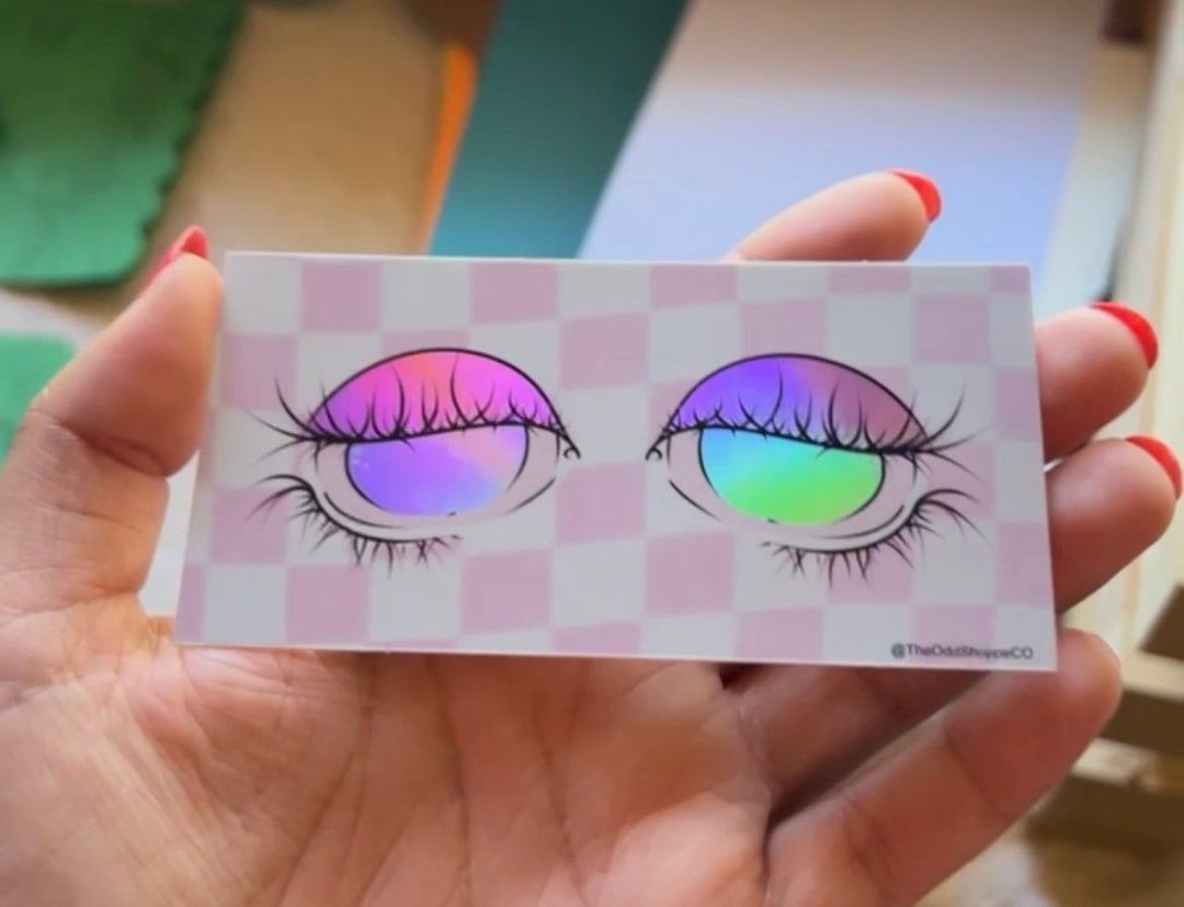 Kawaii Eyes Bumper Sticker | Cute Stoner Eye Sticker | Pink and Purple ...