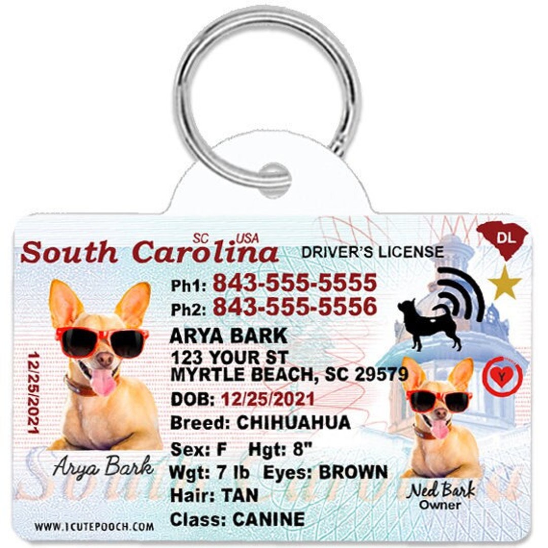 South Carolina Driver License Custom Pet ID Tags - Personalized Dog ...