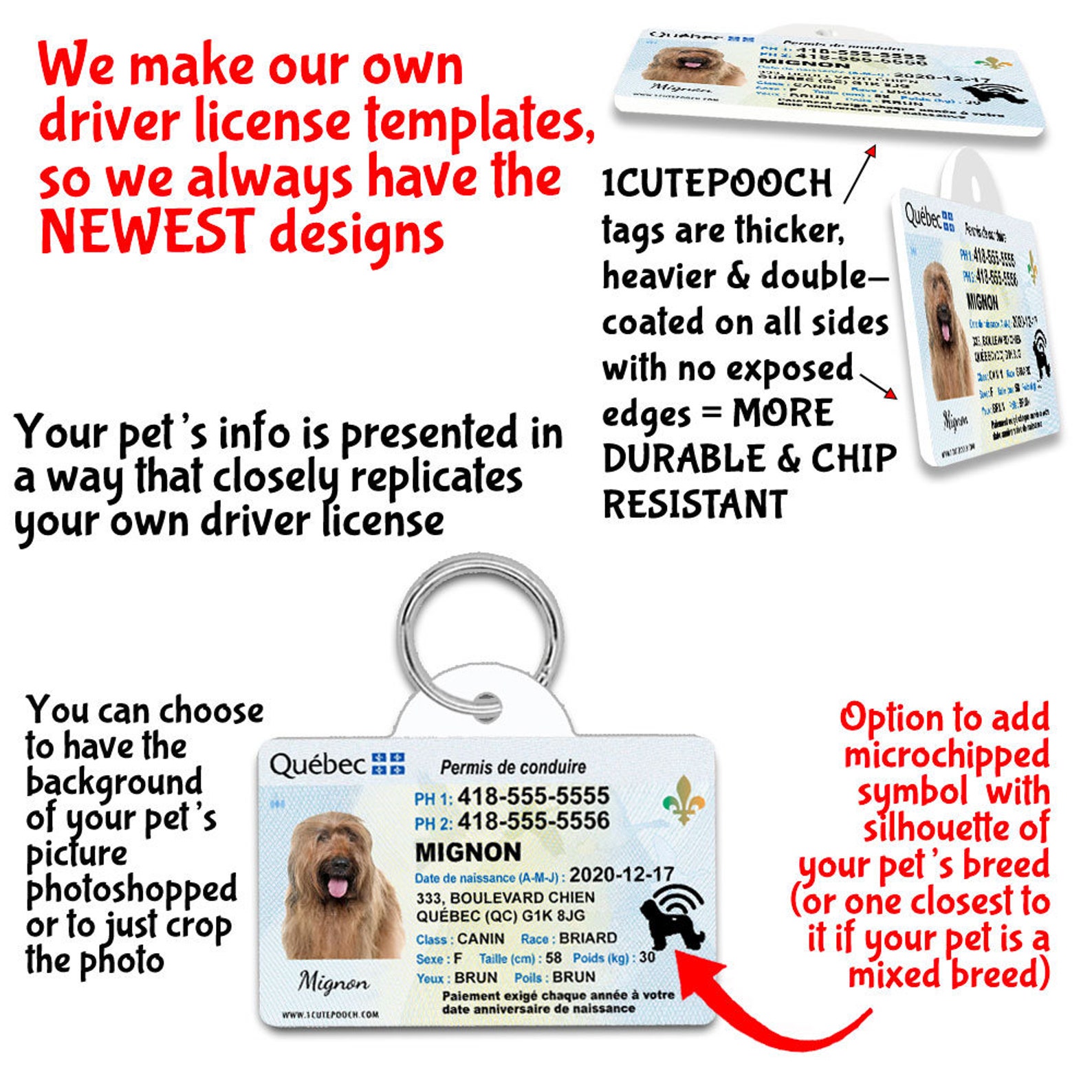 Quebec Driver License Custom Pet ID Tags - Personalized Dog Tags ...