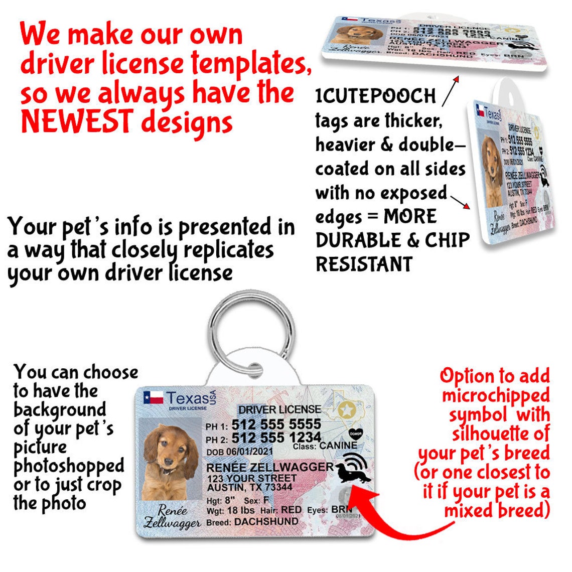 Texas Driver Dog Id Tag Personalized License Durable Dog Tag - Etsy