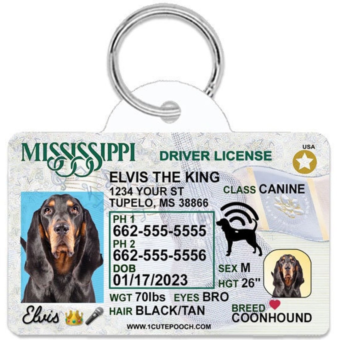 Mississippi Driver License Custom Pet ID Tags - Personalized Dog Tags ...