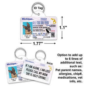 Michigan Driver License Custom Pet ID Tags - Personalized Dog Tags ...