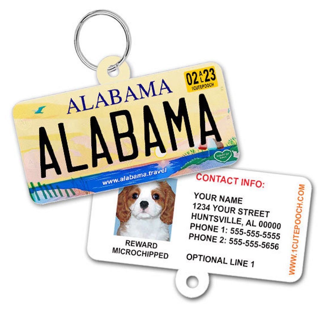 Alabama License Plate Custom Pet ID Tag - Dog ID Tag - Personalized Pet ...