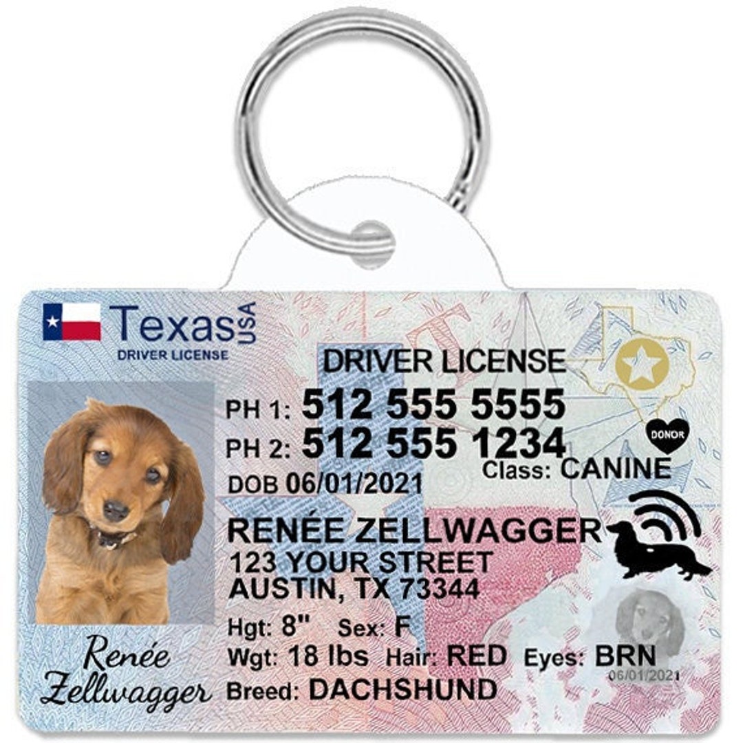Texas Driver Dog Id Tag Personalized License, Durable Dog Tag, Double ...