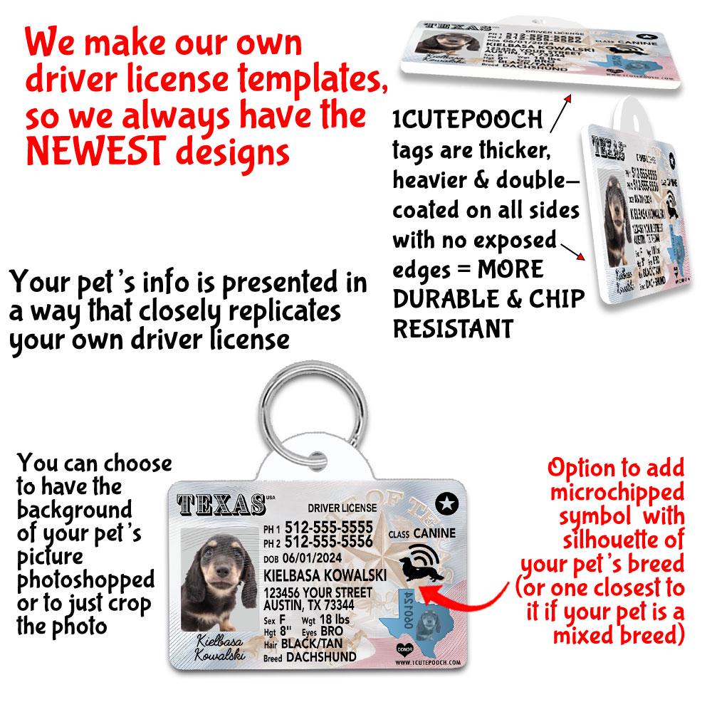 Texas Driver Dog Id Tag Personalized License, Durable Dog Tag, Double ...