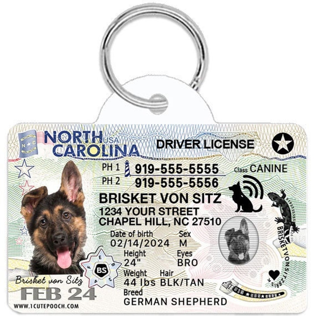 North Carolina Driver License Custom Pet ID Tags - Personalized Dog ...
