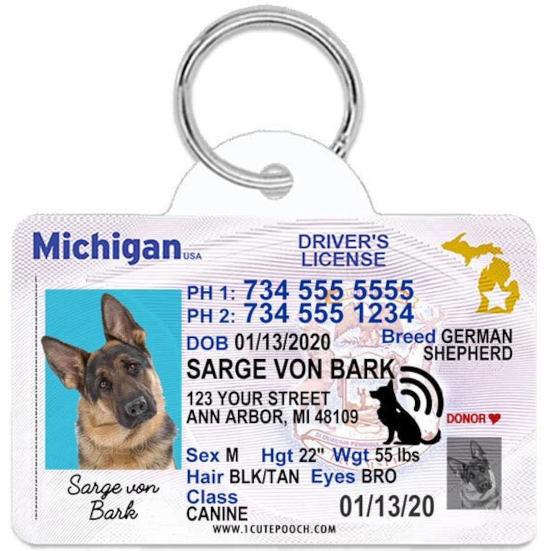 Michigan Driver License Custom Pet ID Tags - Personalized Dog Tags ...