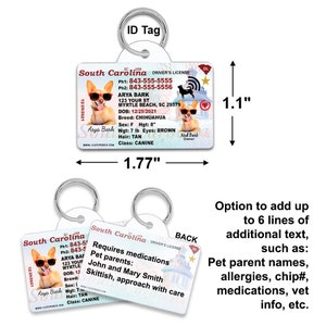South Carolina Driver License Custom Pet ID Tags - Personalized Dog ...