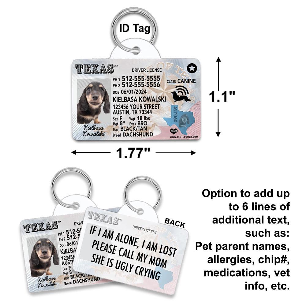 Texas Driver Dog Id Tag Personalized License, Durable Dog Tag, Double ...