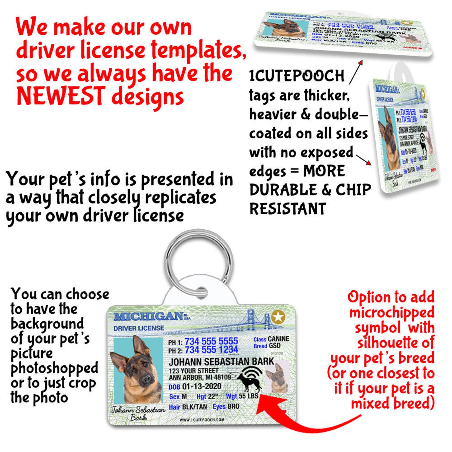 Michigan Driver License Custom Pet ID Tags Personalized Dog - Etsy