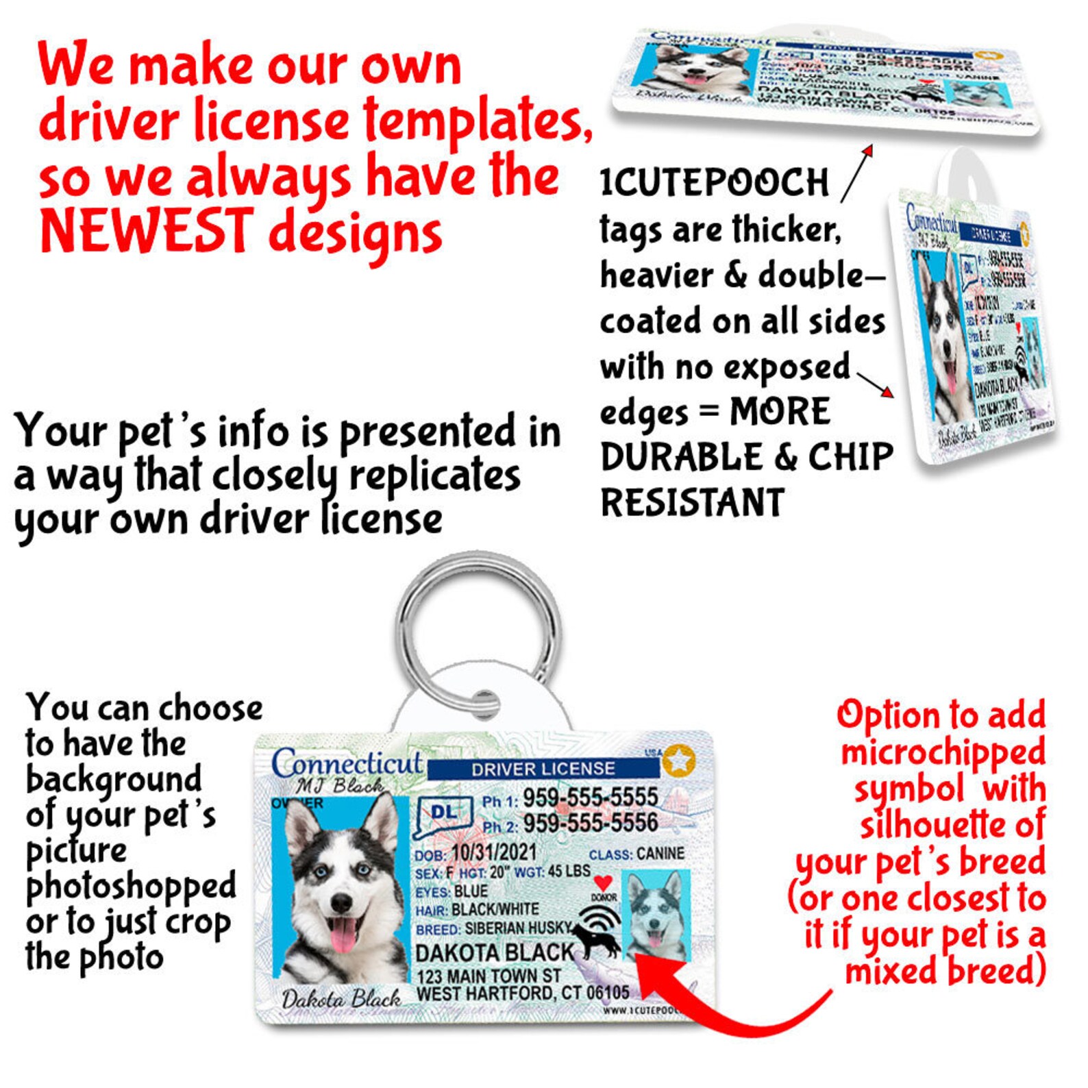 Connecticut Driver License Custom Pet ID Tags - Personalized Dog Tags ...
