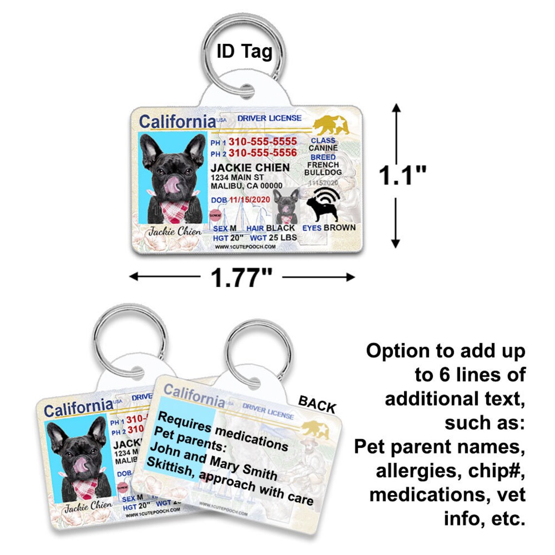 California Driver Dog Id Tag Personalized License Durable Dog - Etsy