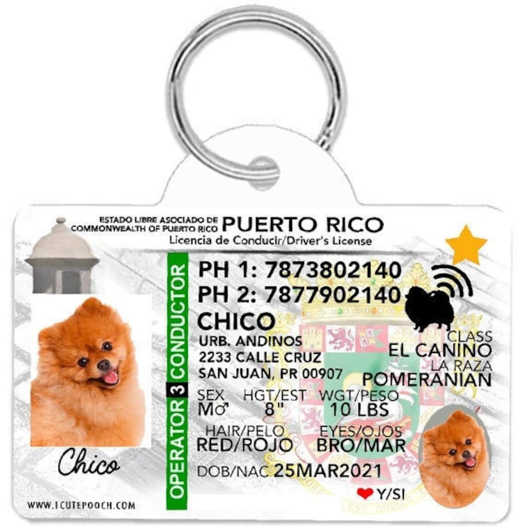 Puerto Rico Driver License Custom Pet ID Tags - Personalized Dog Tags ...