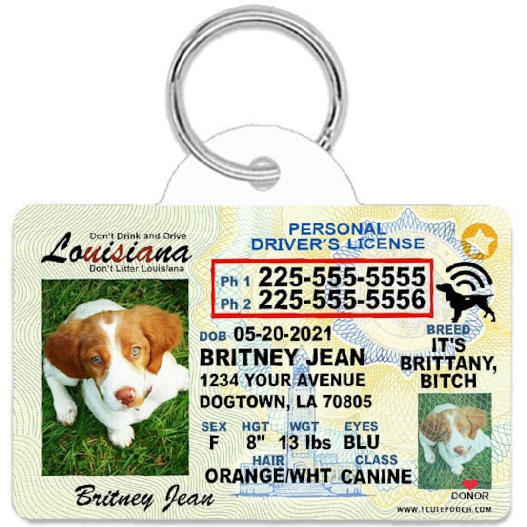 Louisiana Driver License Custom Pet ID Tags - Personalized Dog Tags ...