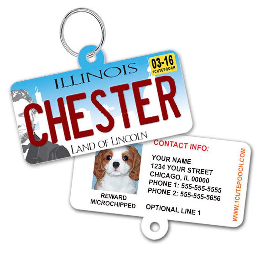 Illinois License Plate Custom Pet ID Tag - Dog ID Tag - Personalized ...