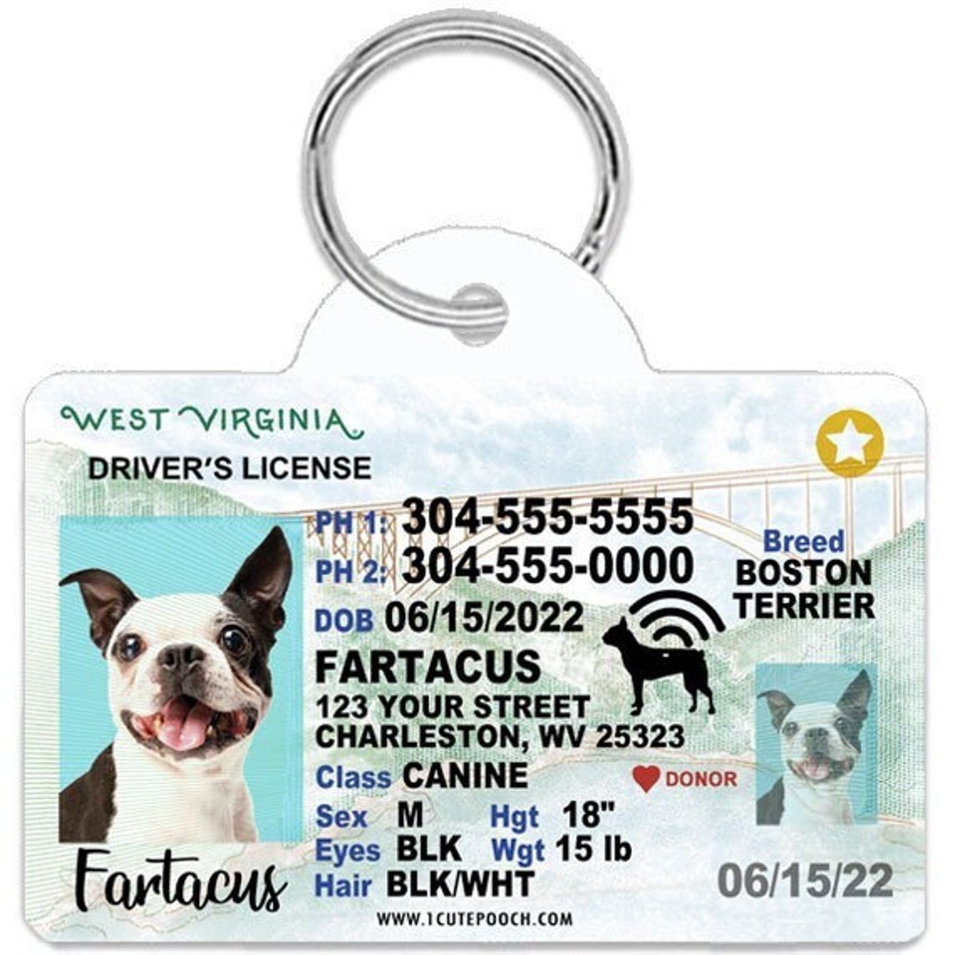 West Virginia Driver License Custom Pet ID Tags - Personalized Dog Tags ...