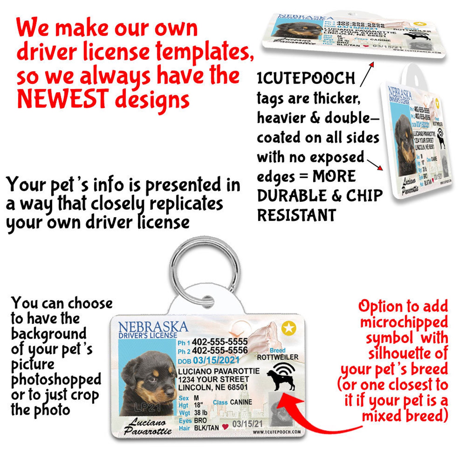 Nebraska Driver License Custom Pet ID Tags - Personalized Dog Tags ...
