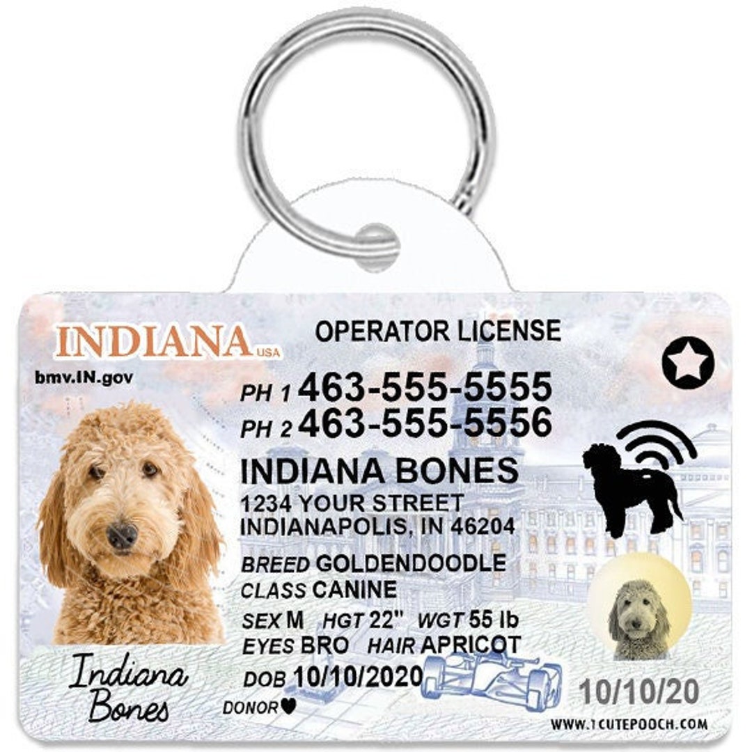 Indiana Driver License Custom Pet ID Tags - Personalized Dog Tags ...