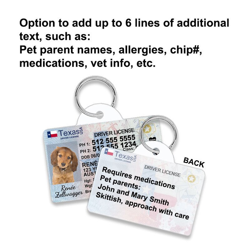 Texas Driver Dog Id Tag Personalized License Durable Dog Tag - Etsy