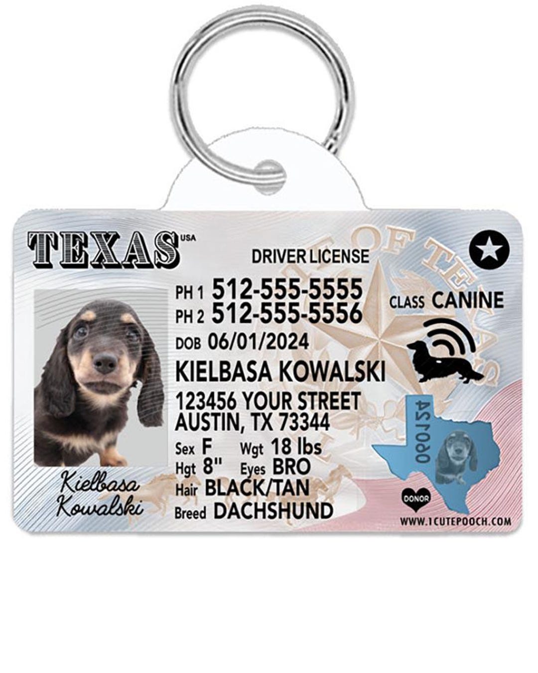 Texas Driver Dog Id Tag Personalized License, Durable Dog Tag, Double ...