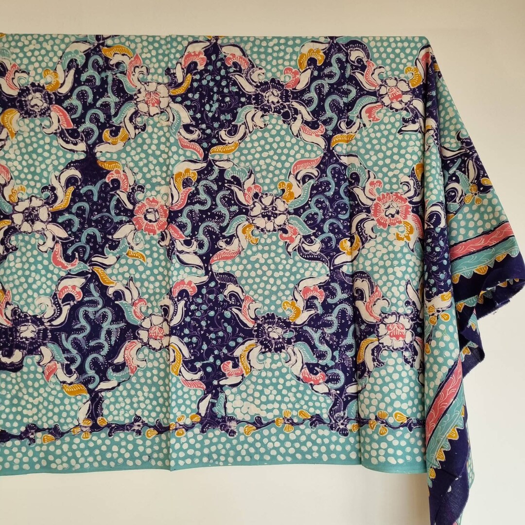 Batik Tulis Lasem Indonesia Spring Fabric Pastel Floral Pink Teal Navy ...