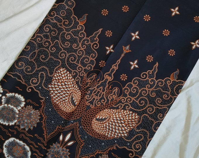 Indonesian Batik Fabric Classic, Hand Print Swan Lotus Motif Cotton ...