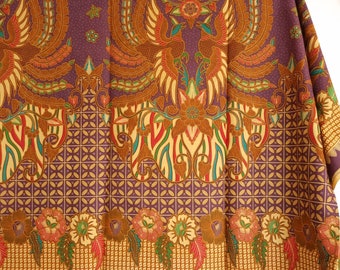 Indonesian Batik Fabric Handprint Yellow Pink Blue Phoenix Bird Pastel ...