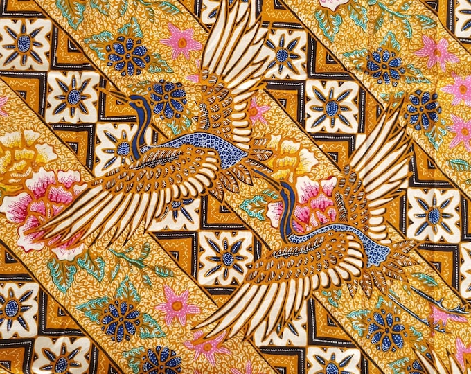 Indonesia Batik Tulis Fabric Japanese Crane Bird Oriental Sakura Roses ...