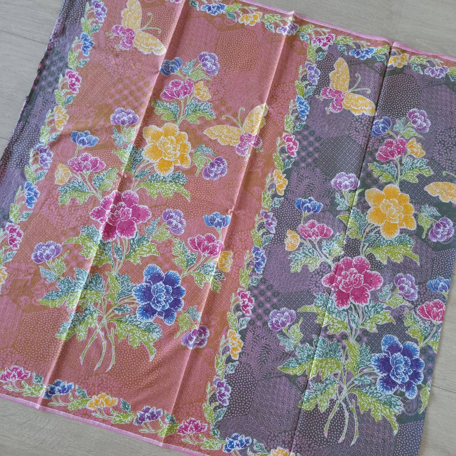 Indonesia Batik Sarong Fabric/peranakan 100% Cotton Hand Stamped Floral ...