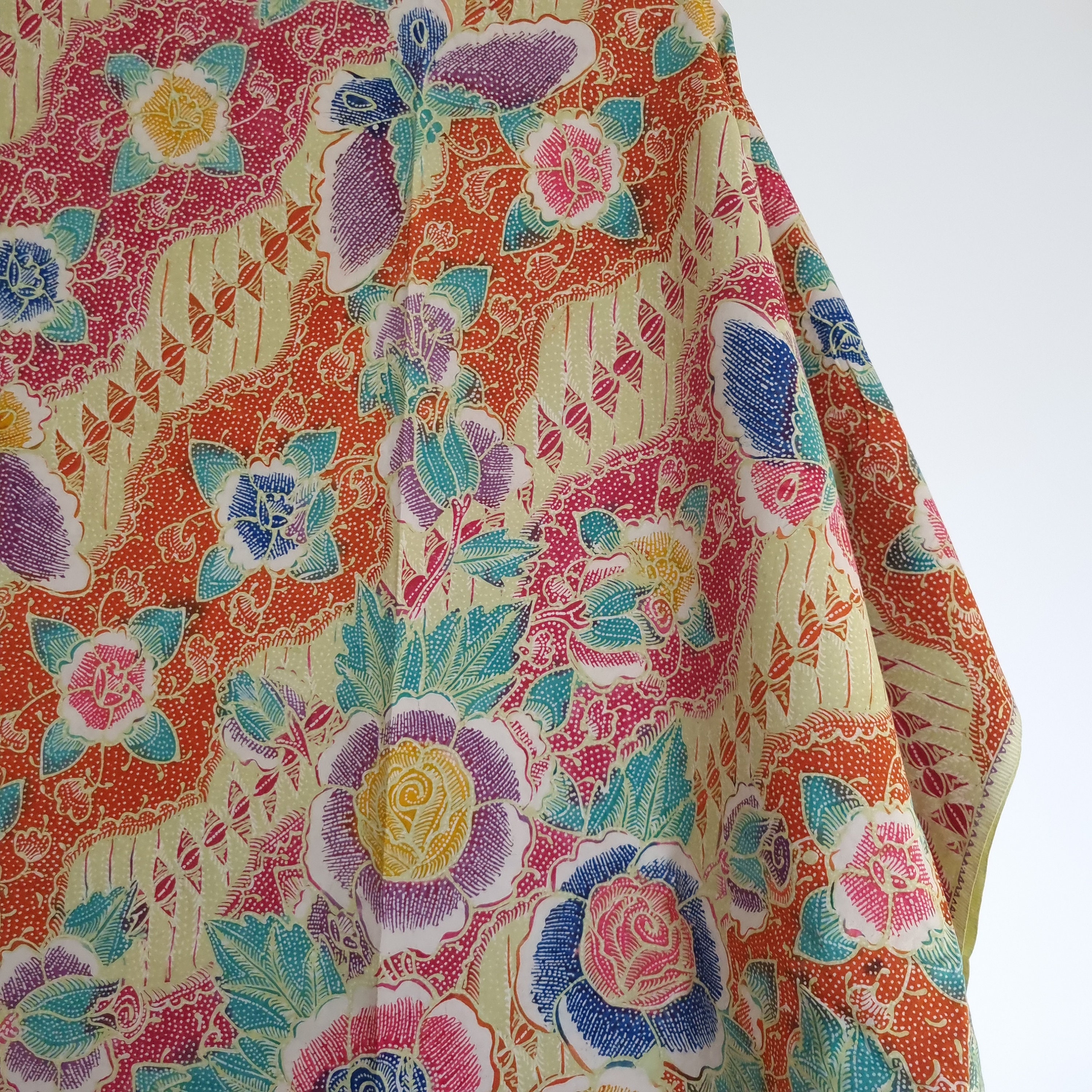 Indonesia Batik Tulis Fabric Butterfly Orange Soft Yellow Green ...