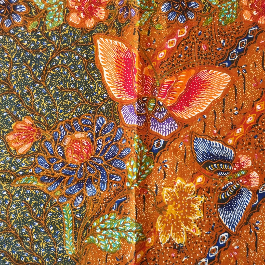 New Indonesia Batik Sarong Fabric Classic Vintage Look Brown Emerald ...