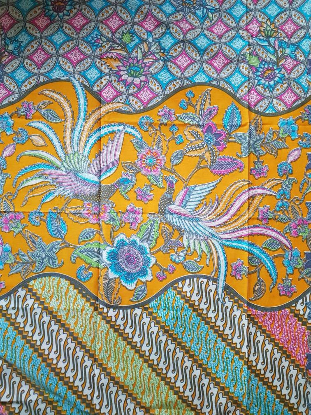 Indonesian Batik Fabric Handprint Yellow Pink Blue Phoenix - Etsy